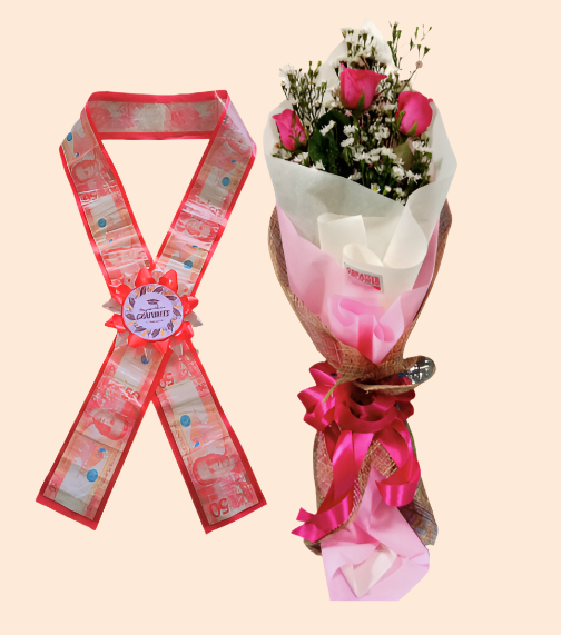 3 stems with Money Sash – CREATIVE LOVE FLOWER DESIGN SERVICES